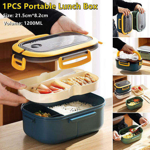 1PCS Portable Leakproof Microwavable Lunch Box Two Layer Grid Children Student Office Bento Box ...