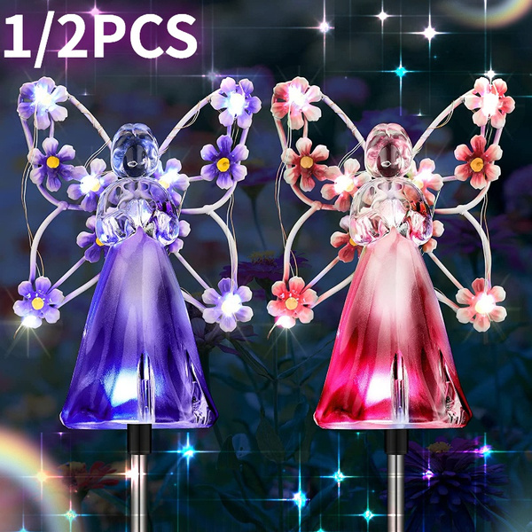 2/1PACK Solar Angel Lights Outdoor Waterproof Solar Angel Garden Lights ...