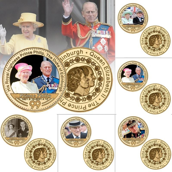 1pc 5Styles Prince Philip Gold Plated Commemorative Coins Set UK Royal ...