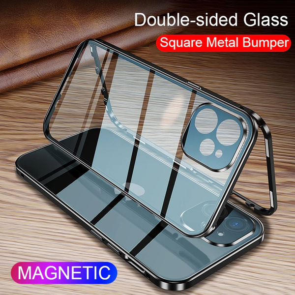 360 Magnetic Adsorption Metal Case For iPhone 14, Double Sided Glass Cover Camera Lens Protector ...