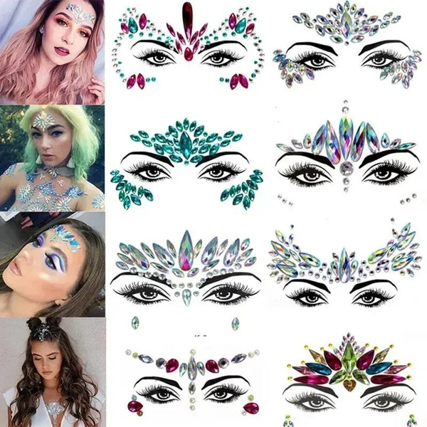 Rhinestone Glitter Tattoo Stickers Shiny Face Decoration 3D Crystal ...