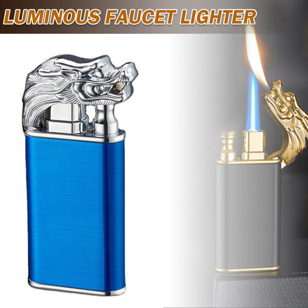 Dual Flame Lighter Dragon Metal Windproof Refillable Torch Gas Butane ...