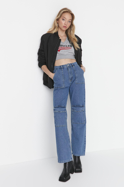 Trendyolmilla High Waist 90's Wide Leg Jeans With Cargo Pocket ...