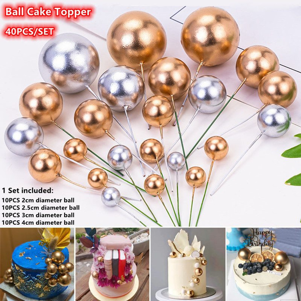 40PCS Gold Silver Ball Cake Topper Creative Cake Cupcake Decoration ...