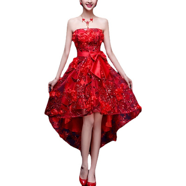 Red Gorgeous Lace Wedding Party Dress Plus Size Elegant Strapless Sxey ...