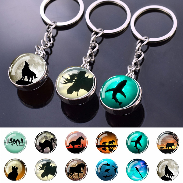 Animal Silhouette Keychain Wolf Elephant Cat Moose Dragonfly Steed ...