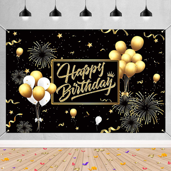 Happy Birthday Banner Backdrop Large Black Gold Birthday Banners Party