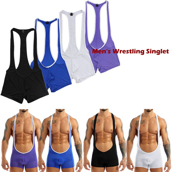 Men's Mankini Bodysuit Wrestling Jockstrap Singlet Boxer Shorts Leotard ...