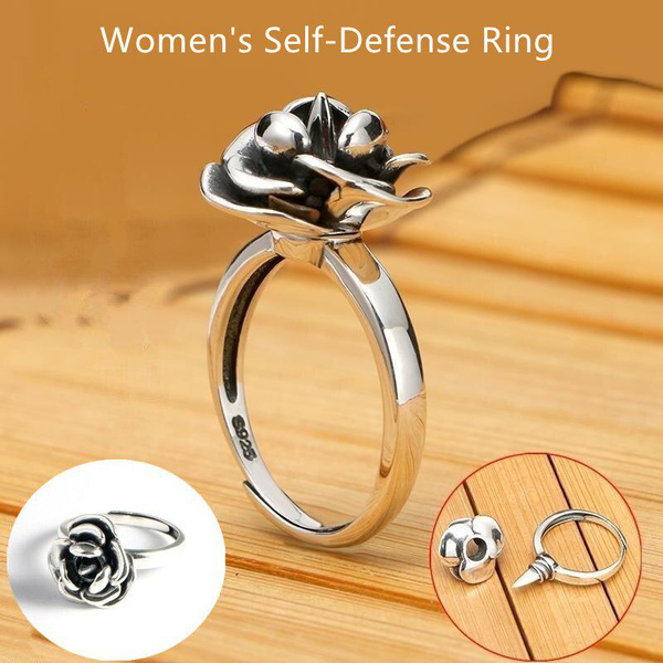 Women's Self-Defense Ring Dark Rose Anti Wolf Weapon Bayonet Concealed ...
