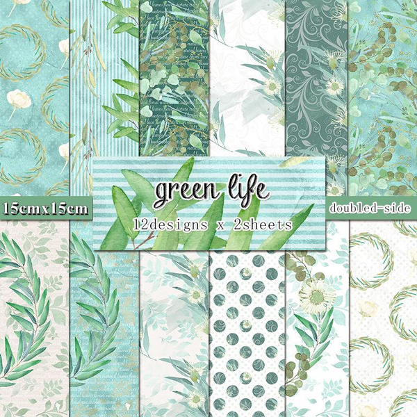 6" Green Life Themed Background Paper - Scrapbook Paper DIY Art ...