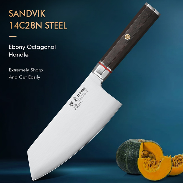 TURWHO 7 Inch Nakiri Knife Sandvik 14C28N Steel Ultra Sharp Blade ...