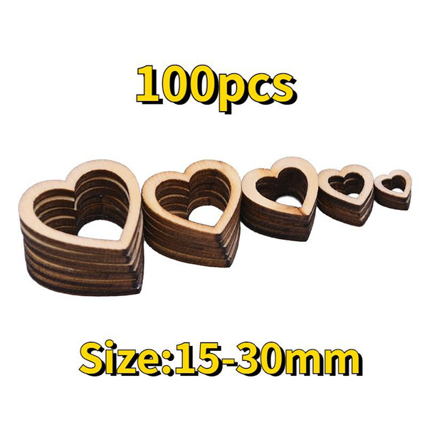 100pcs 10/15/20/25/30mm Hollow Heart Shape Wood For Scrapbooking ...