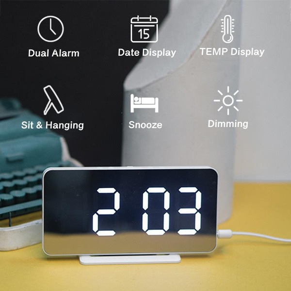 LED Digital Display Alarm Clock Date Temperature Display Dual Alarm ...