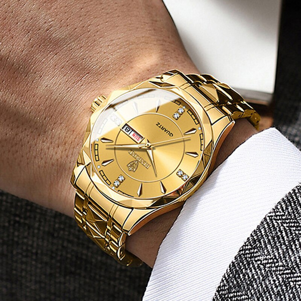 Binbond Golden Men's Watches Luxury Original Stainless Steel Waterproof Sport Gold Male Wrist ...