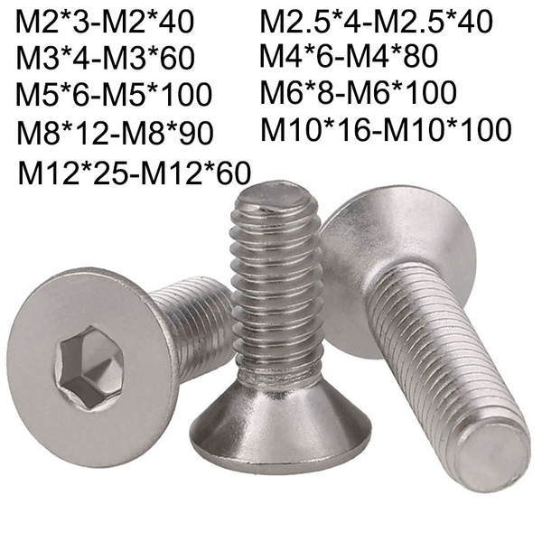 M2/M2.5/M3/M4/M5/M6/M8/M10/M12 G304 Stainless DIN7991 Countersunk Socket Cap Screws Allen Key ...