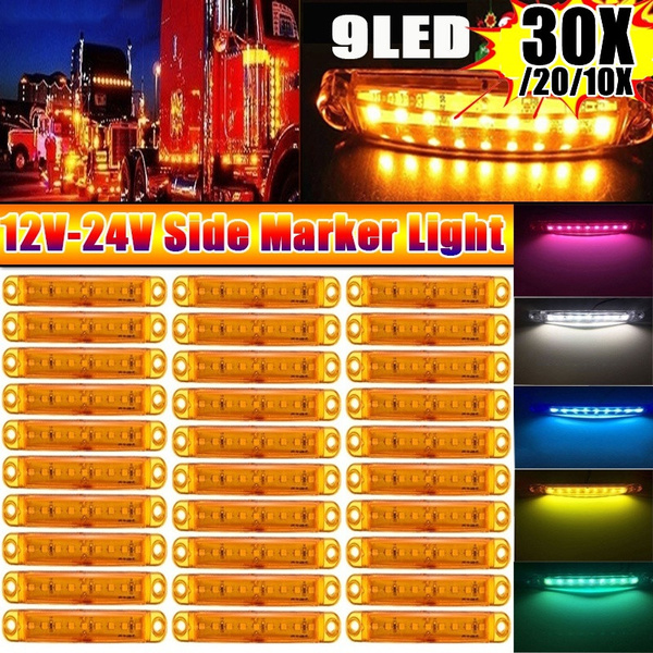 30/20/10PCS 12V-24V Waterproof 9LED Side Marker Light Lamp Indicator ...