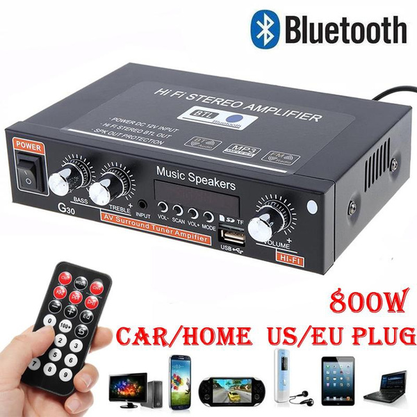 800W 2 Channel HIFI Audio FM Radio Amplifier Bluetooth Stereo Power ...