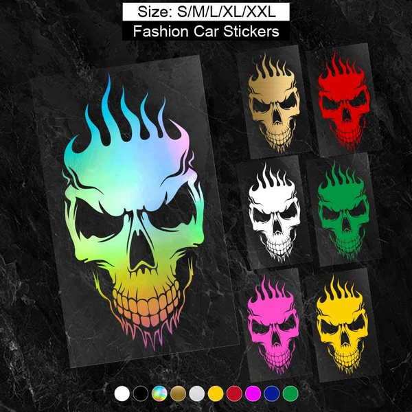 1PC Flame Skull Car Stickers Skeleton Car Windows Decorate Decals Vinyl ...