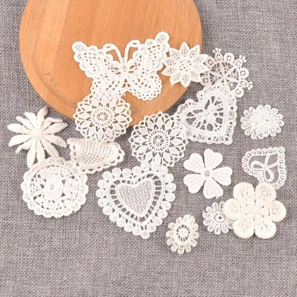 Flower White Lace Applique Mesh Trim For Sew On Guipure Fabric Wedding ...