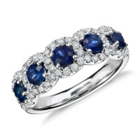 Trendy Women Wedding Rings Silver Plated Diamond Blue Sapphire 5 Stone ...