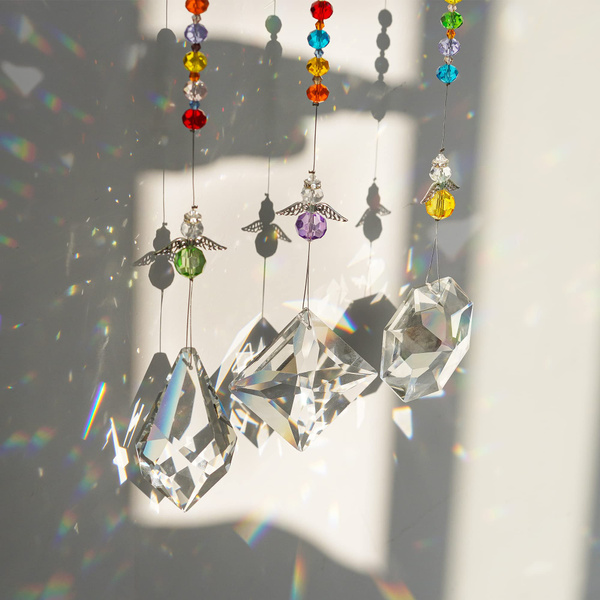 H&D 3pcs Hanging Crystal Angel Suncatchers for Windows with Rainbow ...