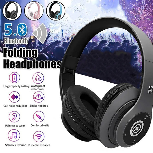 8S Folding Wireless Headphones, Stereo Bluetooth 5.0 Headset, Heavy ...