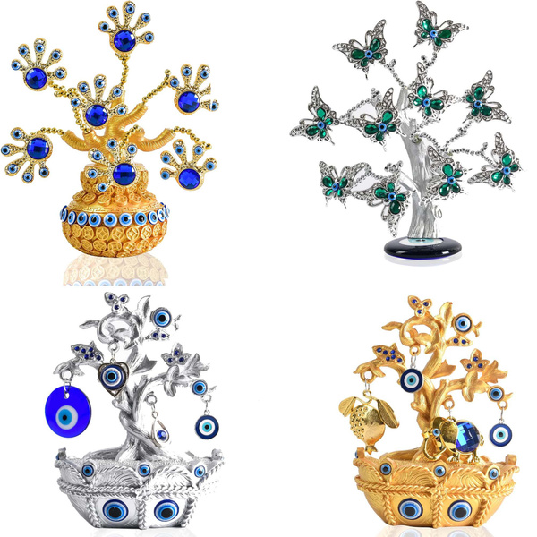 H&D Evil Eye Money Tree with Elephant Figurine Golden Artificial Tree ...