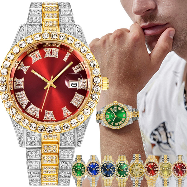 Full Bling Large Diamond Watch For Men ICED-Out Hip Hop Mens Quartz ...