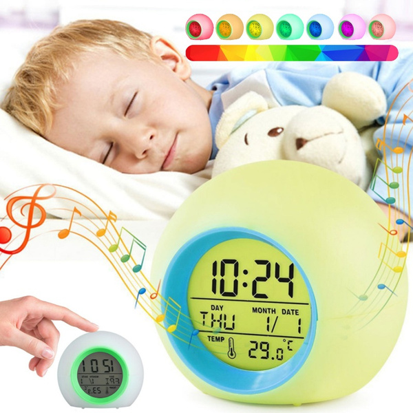 7 Colors Changing LED Kids Digital Alarm Clock Night Light Change ...
