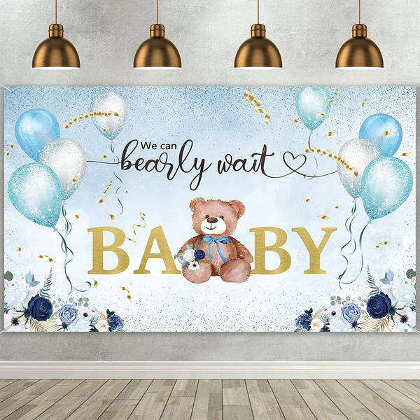 Baby Shower Decorations Watercolor Sky Blue Balloons Teddy Bear ...