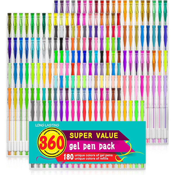 360 Colors Gel Pens Set 180 Unique Gel Pen Plus 180 Refills for Adult ...