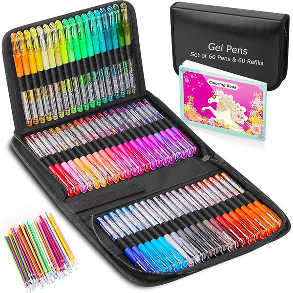 Glitter Gel Pens for Adult Coloring Books, 120 Pack-60 Glitter Coloring ...