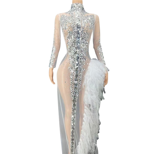 Long Party Singer Dresses for Women Rhinestones Birthday Vestidos De ...