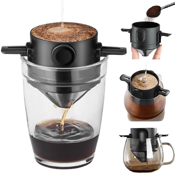 Coffee Filter Stainless Steel Double Layer Coffee Funnel Telescopic ...