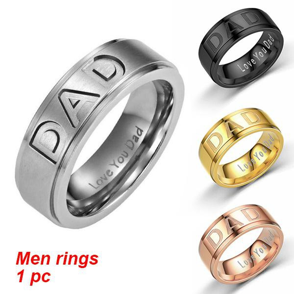 Engraved Love You Dad 316L Stainless Titanium Steel Band Father's Ring ...