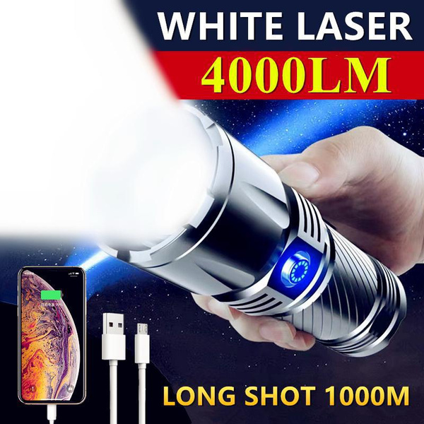 White Laser Powerful Flashlight LED 1000 Meter 18650 Battery Pack TYPE ...