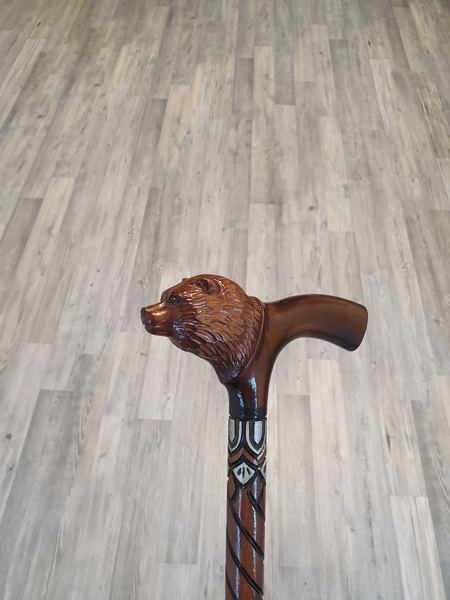 Bear head walking stick, handmade, wood carved walking cane | Wish