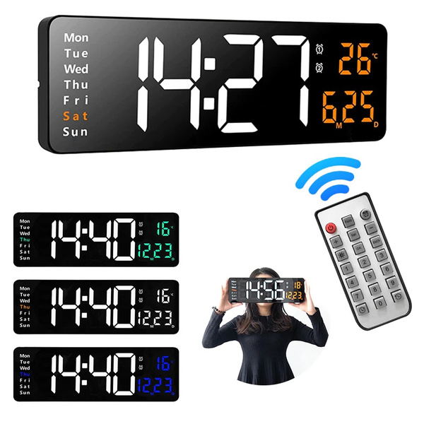 LED Large Digital Wall Clock Remote Control Temperature Date Week ...