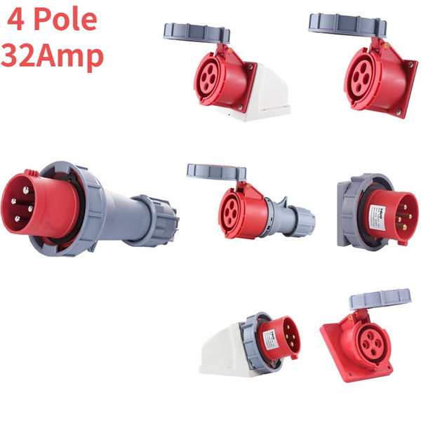 32A 4pole Industrial Plug and Socket Wall Mounted Socket Panel Mounted ...