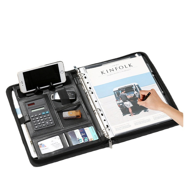 1Pc A4 PU Leather Zipper File Folder Bag Document Holder With ...