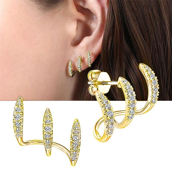 New Ear Stud Earrings With Encrusted Cold Wind Smooth Earpieces Three ...