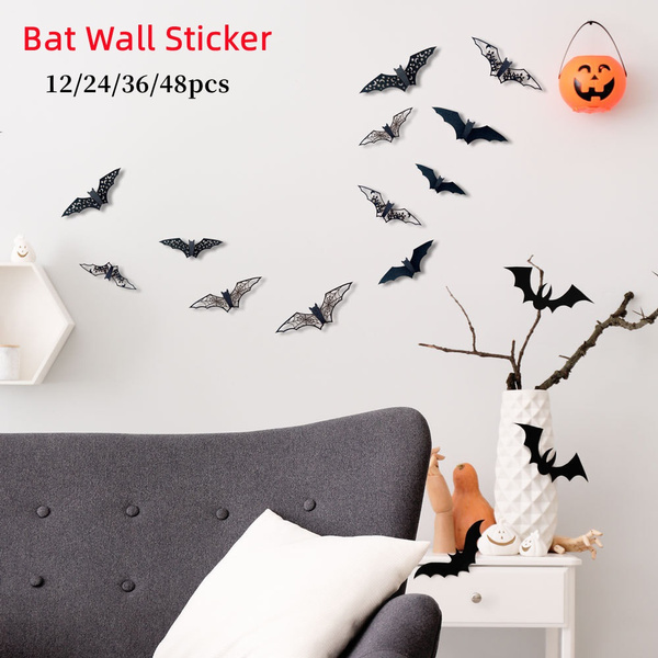 Black Bat 3D Wall Stickers Halloween Party DIY Horror Bats Decorative ...
