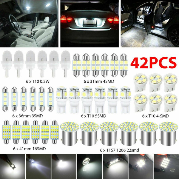 42pcs Car Interior White Combination Led Map Dome Door Trunk License ...