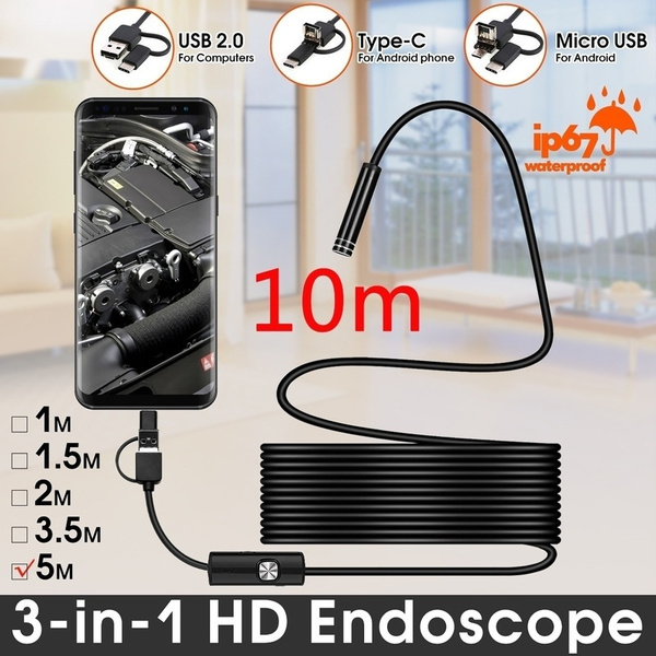 Endoscope Camera 7MM 3 In 1 USB Mini Camcorders IP67 Waterproof 6 LED ...
