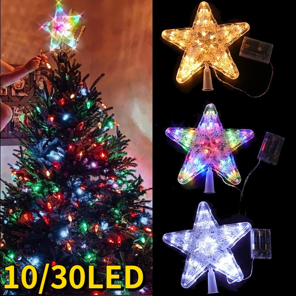 10/30 LED Lighted Star Shape Christmas Tree Topper Light Up Star Xmas ...