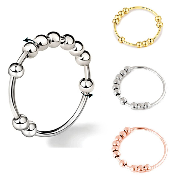 1PC Anxiety Ring Women Men Copper Finger Rings with Spiral Bead Relief ...