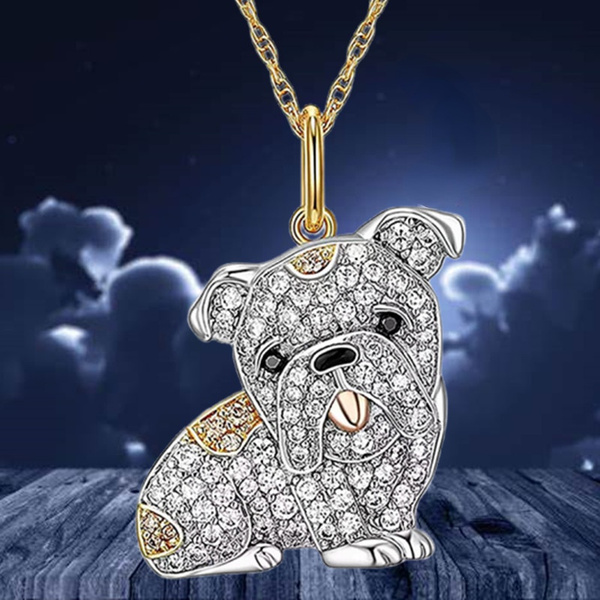 Fashion Women Creative Diamond Dog Necklace Two Color Diamond Charm Dog ...