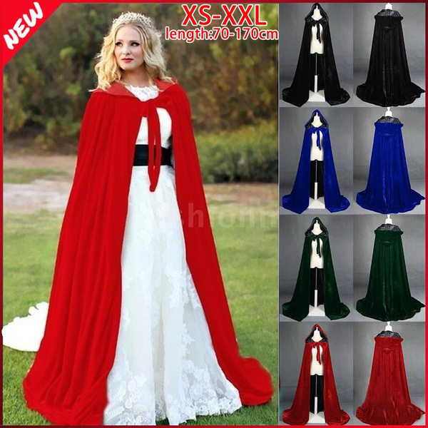 8 Colors Men's Women's Gothic Hooded Velvet Cloak Adult Elf Witch Long ...
