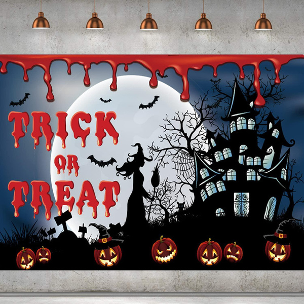 Trick or Treat Halloween Backdrop Banner Halloween Pumpkin Witches ...