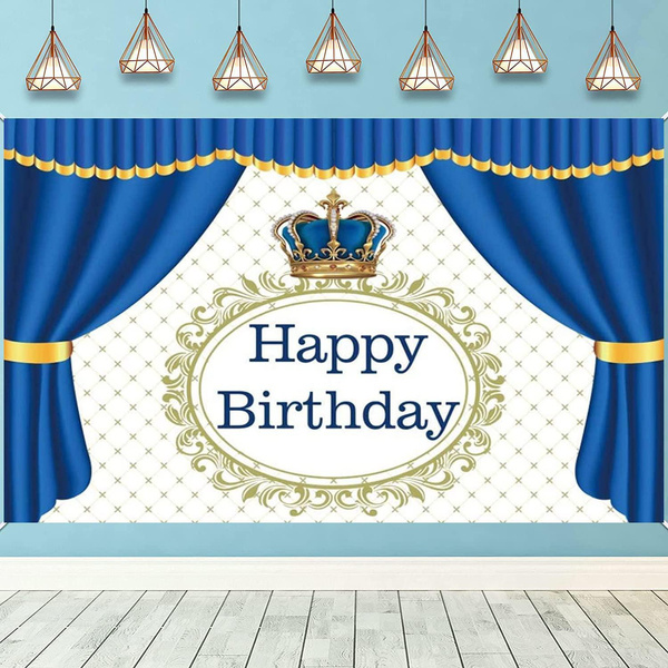 Royal Blue Curtain Prince Backdrop Happy Birthday Backdrop Banner ...